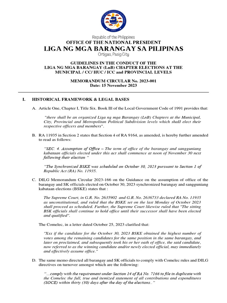 LIGA ELECTIONS Guidelines With Attachments | PDF | Elections | Voting