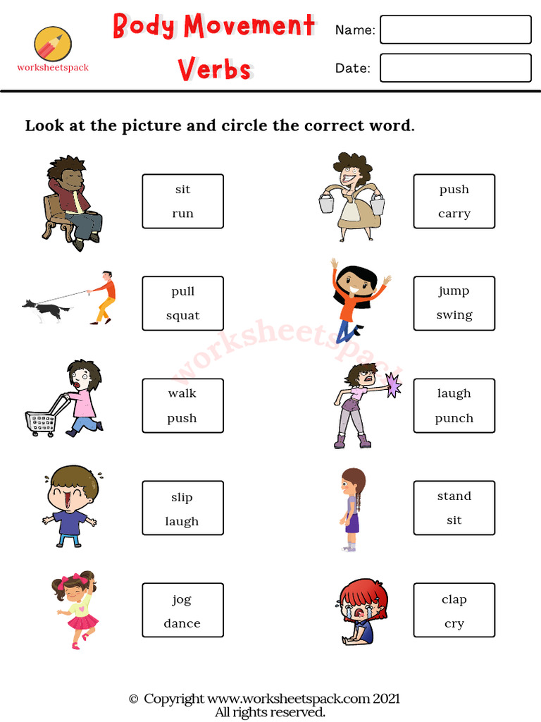 Body Movement Verbs Worksheets Circle The Correct Word | PDF