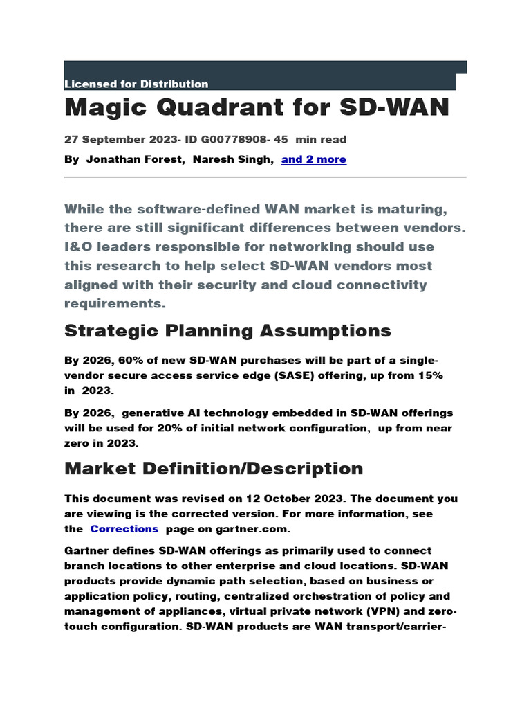 Gartner SD-WAN Report | PDF | Cloud Computing | Computing