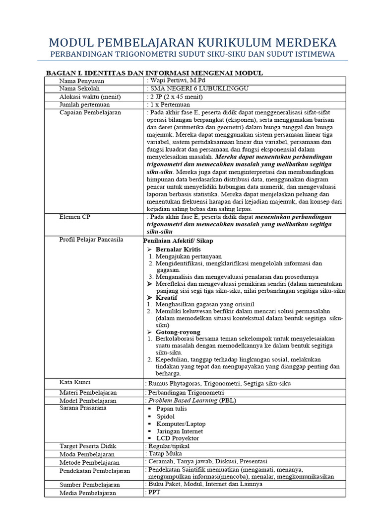 Modul Ajar Wapi Pertiwi 20150073564 Presentasi | PDF | Metode & Bahan Ajar