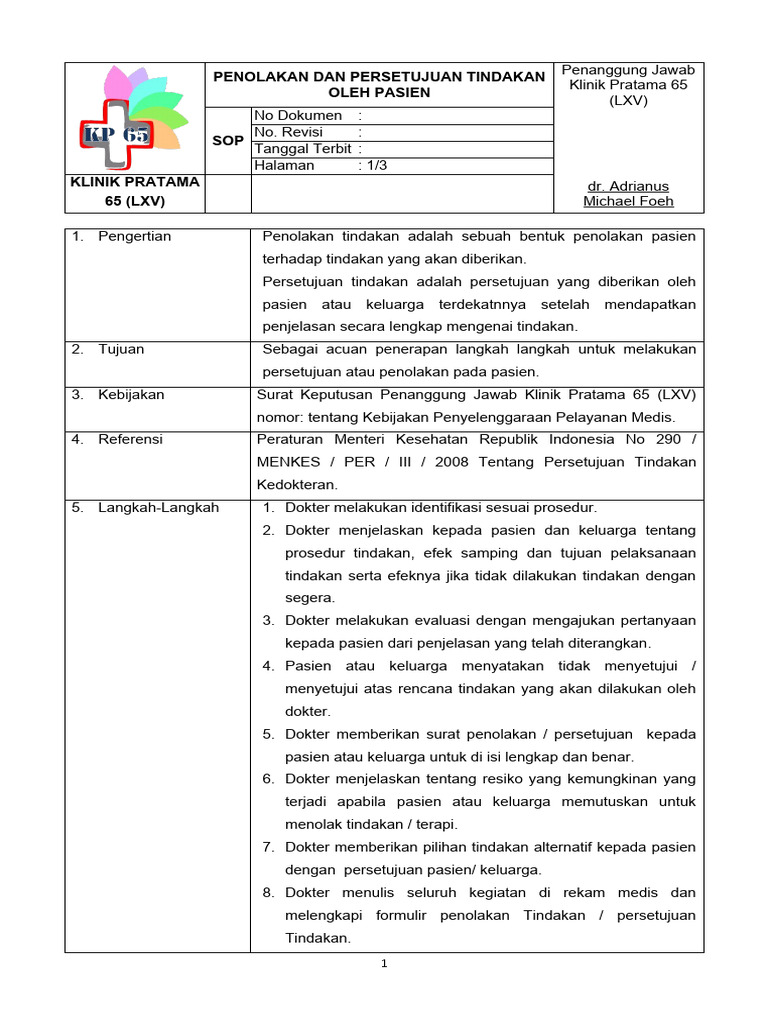 Sop Penolakan Dan Persetujuan Tindakan | PDF