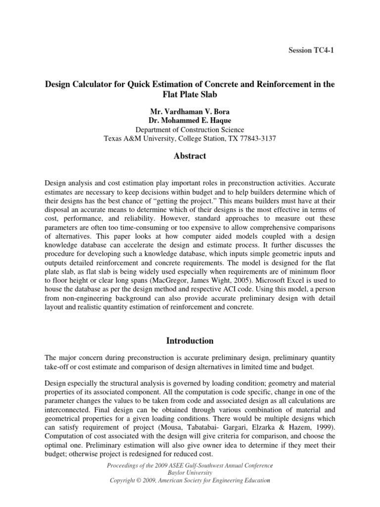 Design Calculator For Quick Estimation of Concrete and Reinforcement in ...