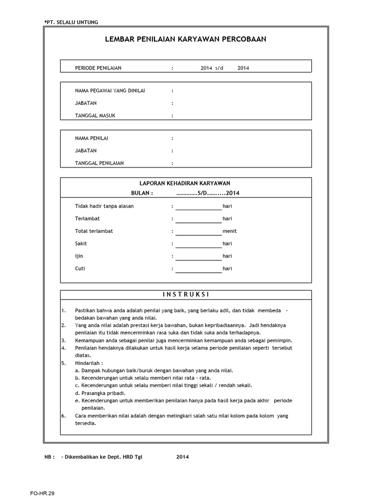 Penilaian Karyawan Masa Percobaan | PDF Penilaian Karyawan Masa Percobaan | PDF