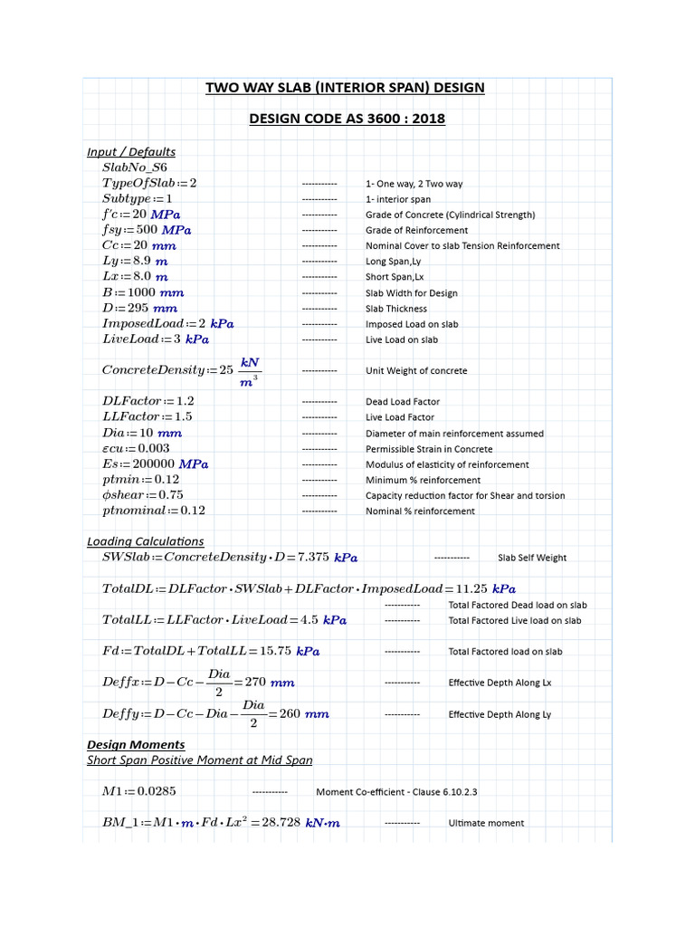 AS - 3600 - 2018 - Two Way Slab - Interior Span | PDF | Strength Of ...