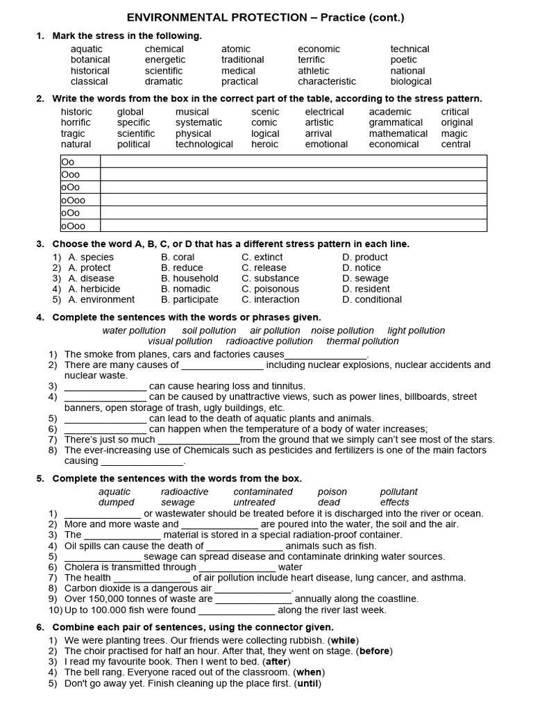 Unit 7. Environmental Protection - Lesson 5 - Practice - Cont | PDF | Pollution | Waste