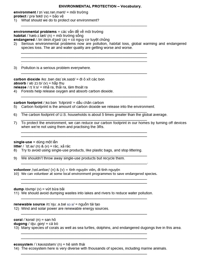 Environmental Protection Vocabulary Guide | PDF | Environmental Issues ...