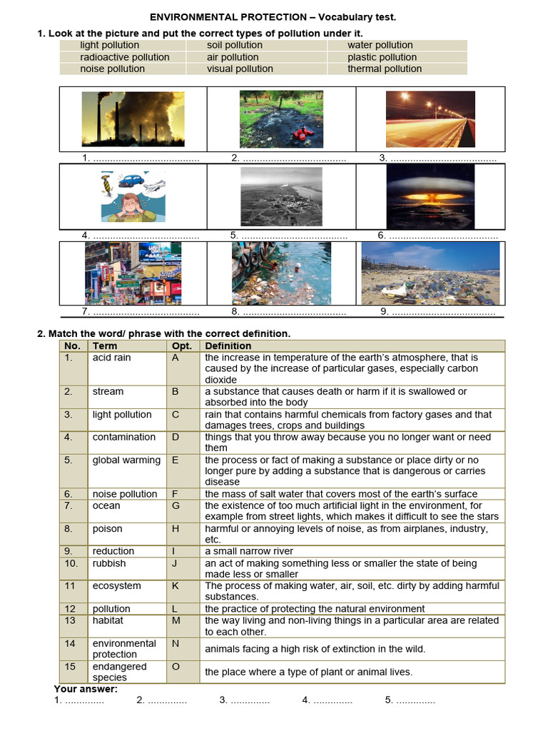 Unit 7. Environmental Protection - Lesson 2 - Voca Practice | PDF | Natural Environment ...