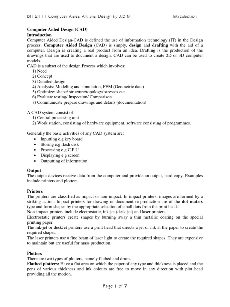 Lesson 1 - Introduction To CAD | PDF | Computer Aided Design | Printer ...