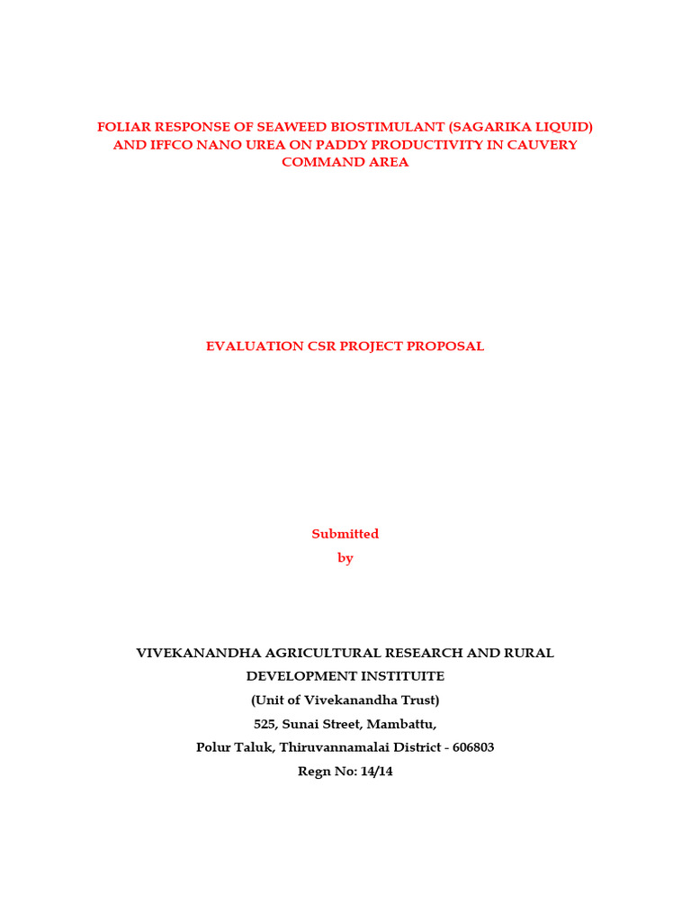 Nano Urea Foliar Spray Proposal | PDF | Agriculture | Rice