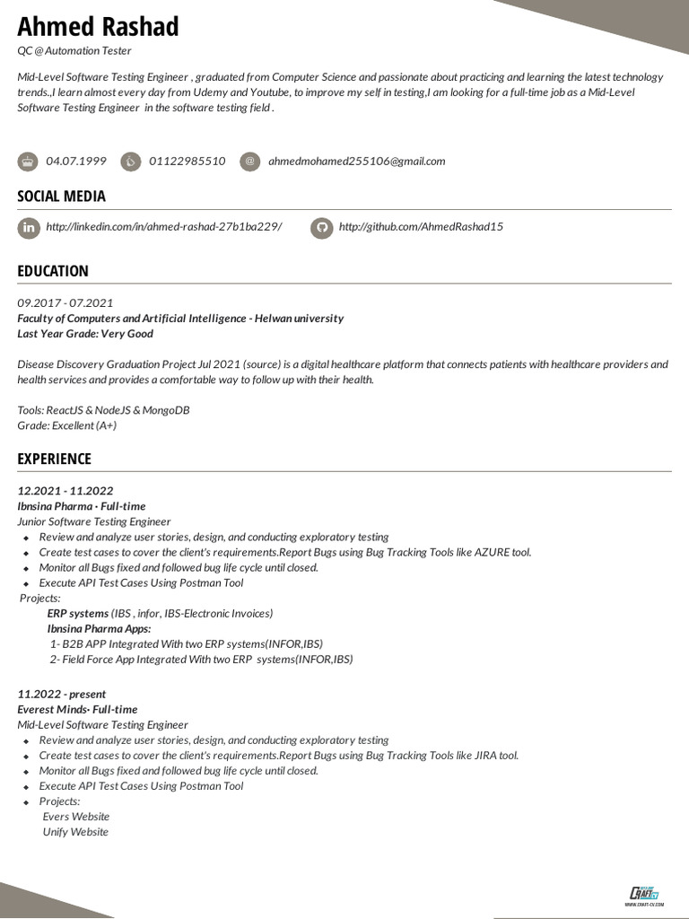 Ahmed Rashad CV | PDF | Selenium (Software) | Computing