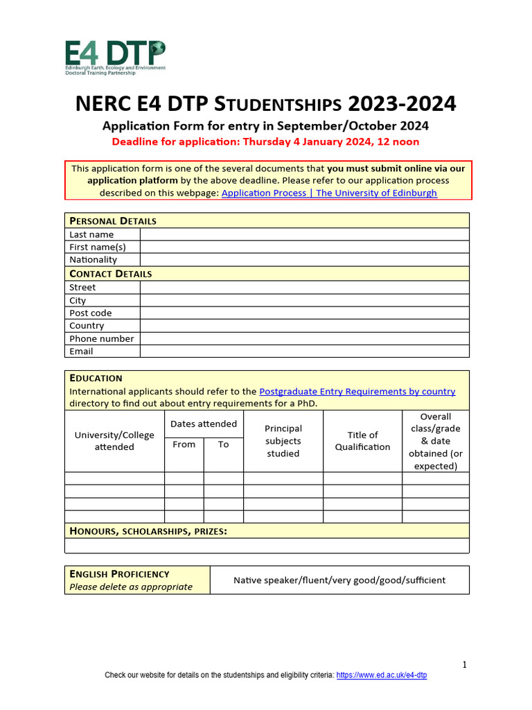 Nerc E4 DTP Application Form 2023 0 | PDF | Career & Growth | Business