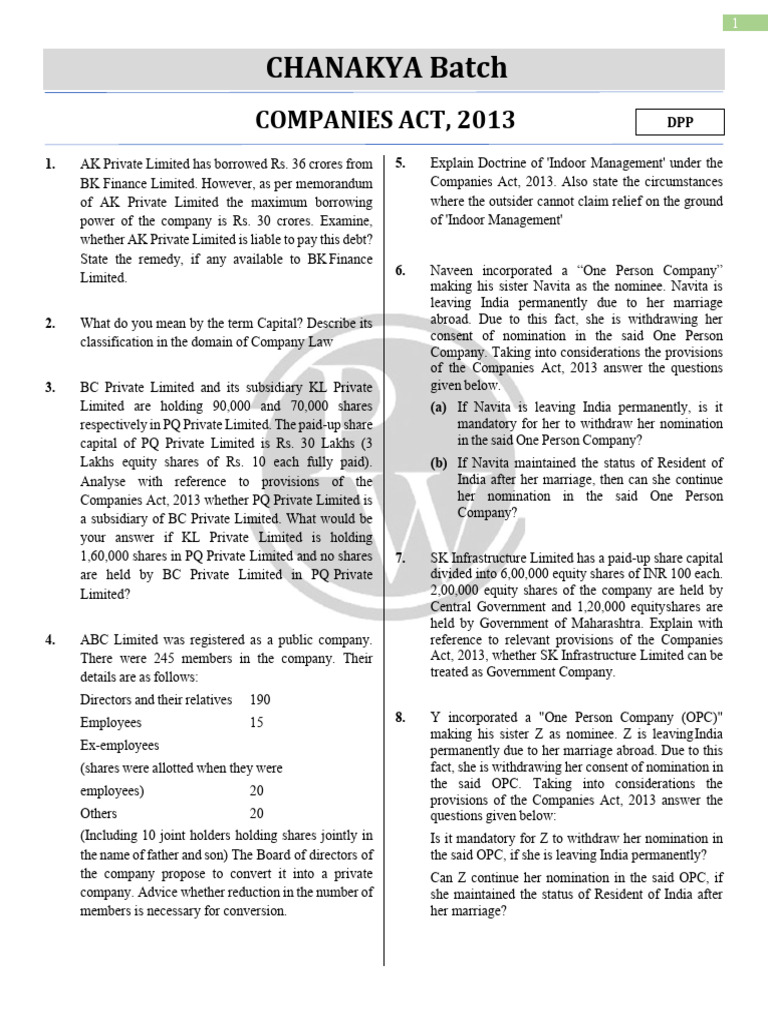 Companies Act 2013 - DPP | PDF | Loans | Private Law