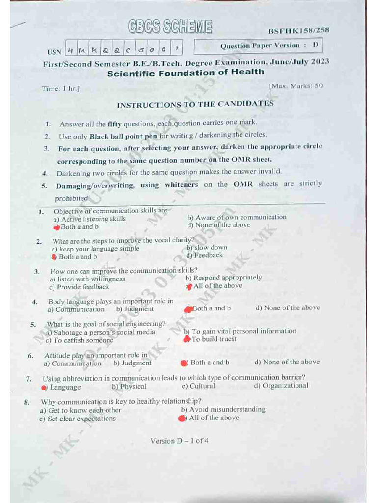 SFH Solved Sem QP | PDF