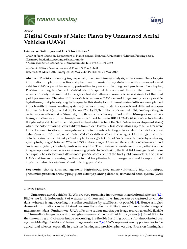 Digital Counts of Maize Plants by Unmanned Aerial Vehicles (UAVs) | PDF ...