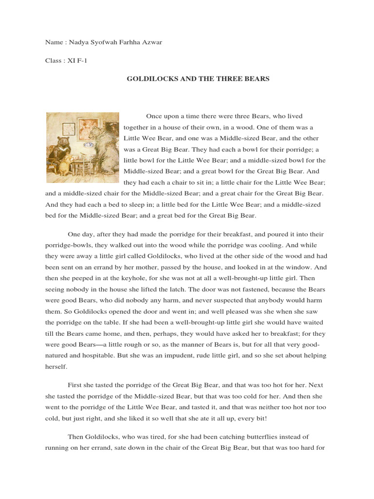 Goldilocks and The Three Bears Narrative Text | PDF | Goldilocks And ...