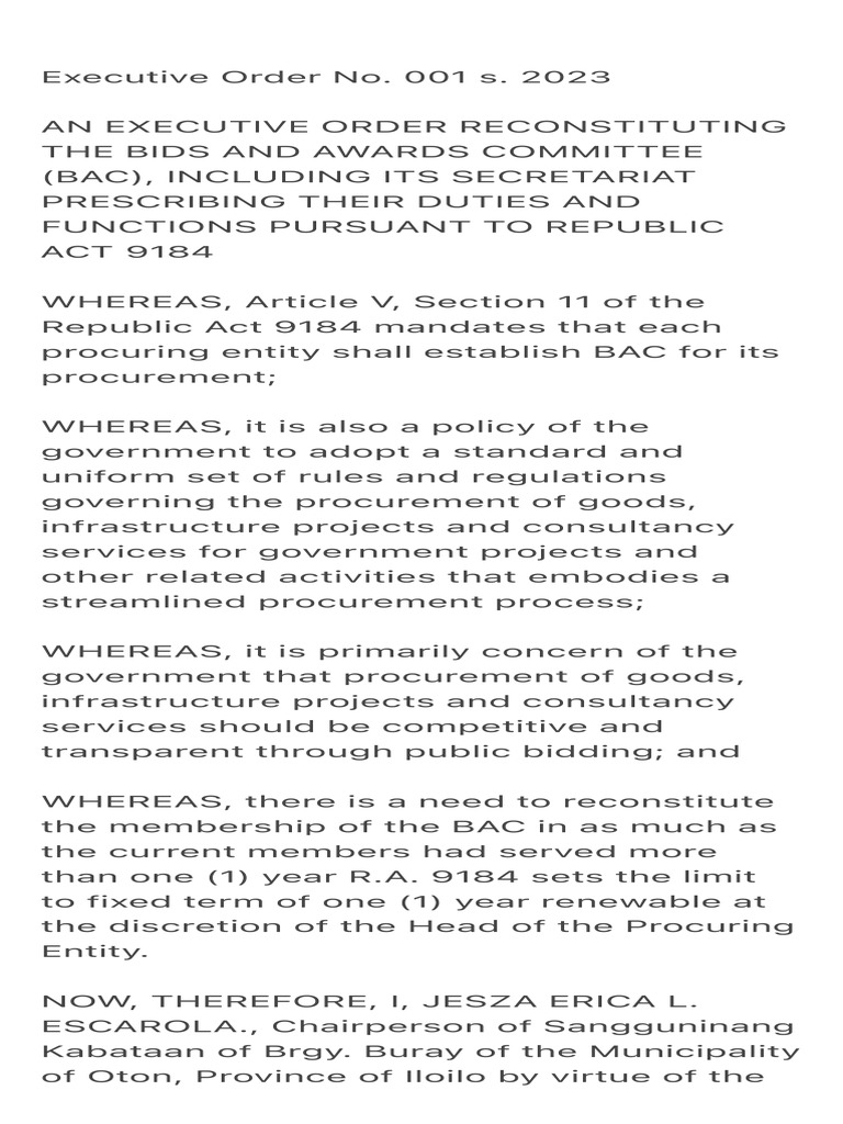 Executive Order No. 001 S. 2023 | PDF | Governance | Government