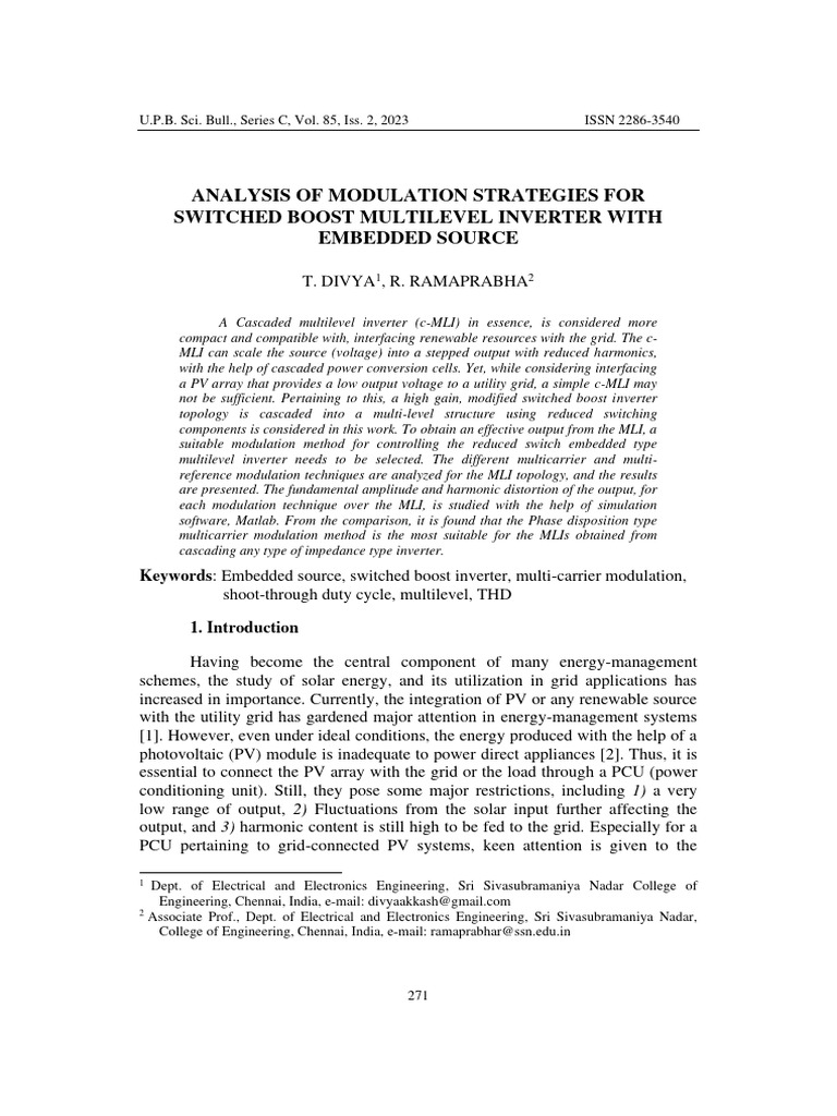 Analysis of Modulation Strategies For Switched Boost Multilevel Inverter With Embedded Source ...