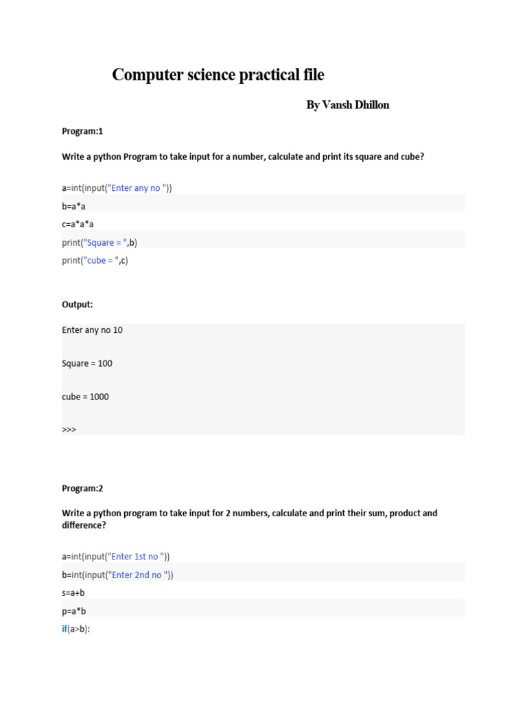 Computer Science Practical File | PDF | String (Computer Science) | Computing