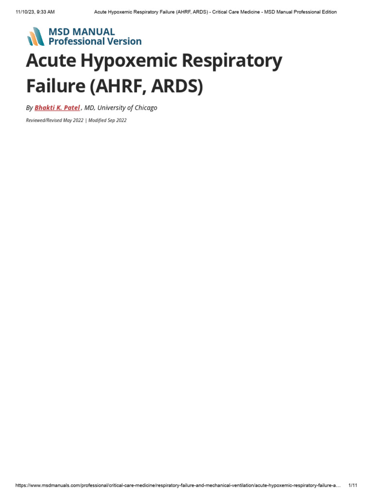 Acute Hypoxemic Respiratory Failure (AHRF, ARDS) - Critical Care ...