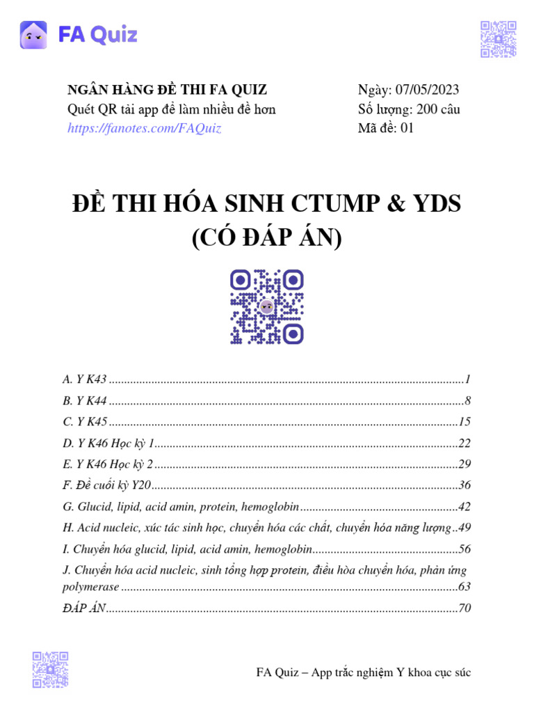 Fa Quiz - Hóa Sinh Ctump & Yds | PDF