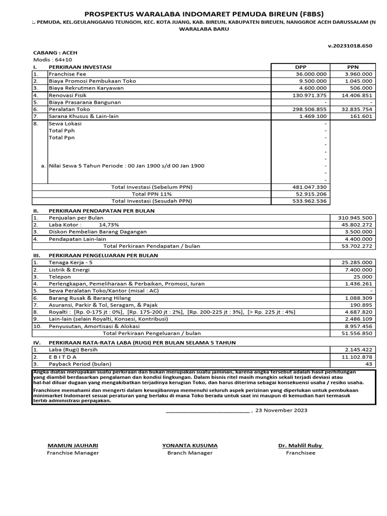 Prospektus Waralaba Indomaret | PDF