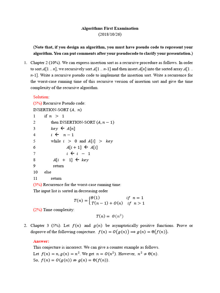 小考20181026 (第一次期中考) | Download Free PDF | Algorithms And Data Structures | Theoretical Computer ...