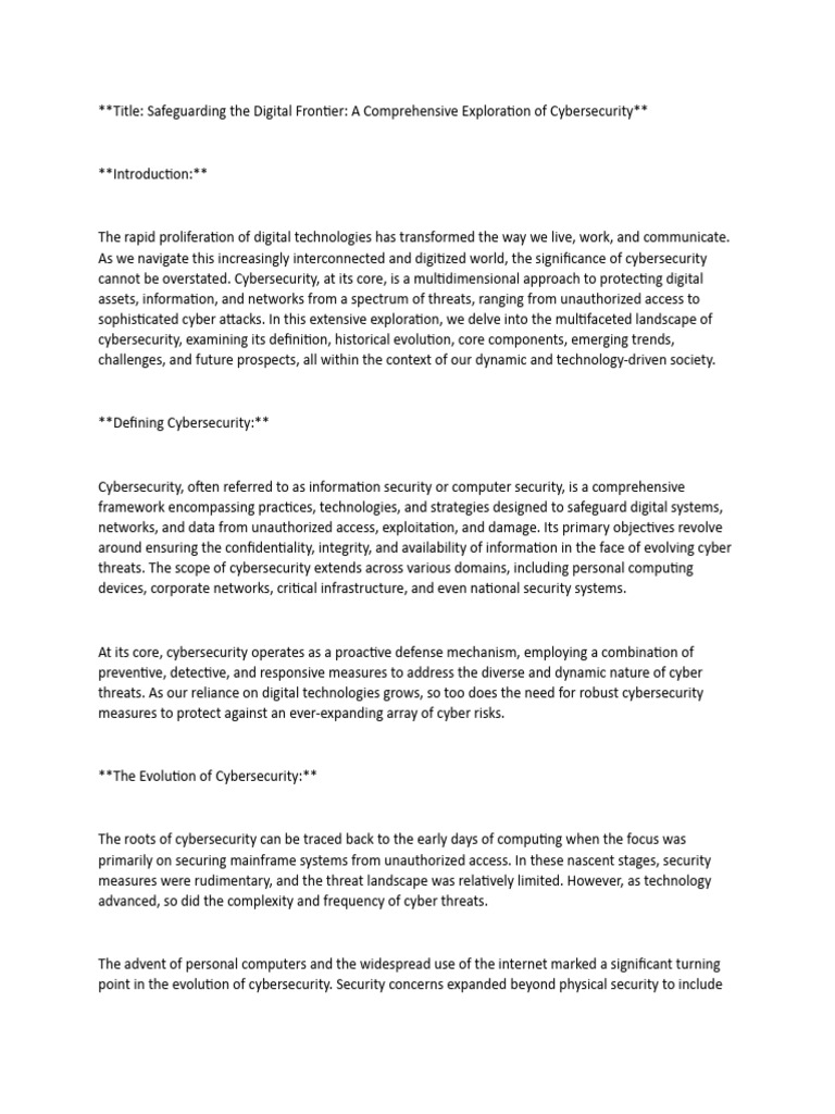 Safeguarding The Digital Frontier A Comprehensive Exploration Of
