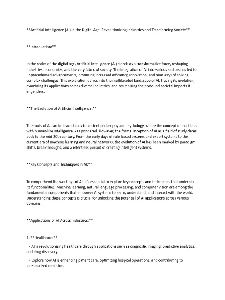 Artificial Intelligence Ai In The Digital Age Revolutionizing Industries And Transforming