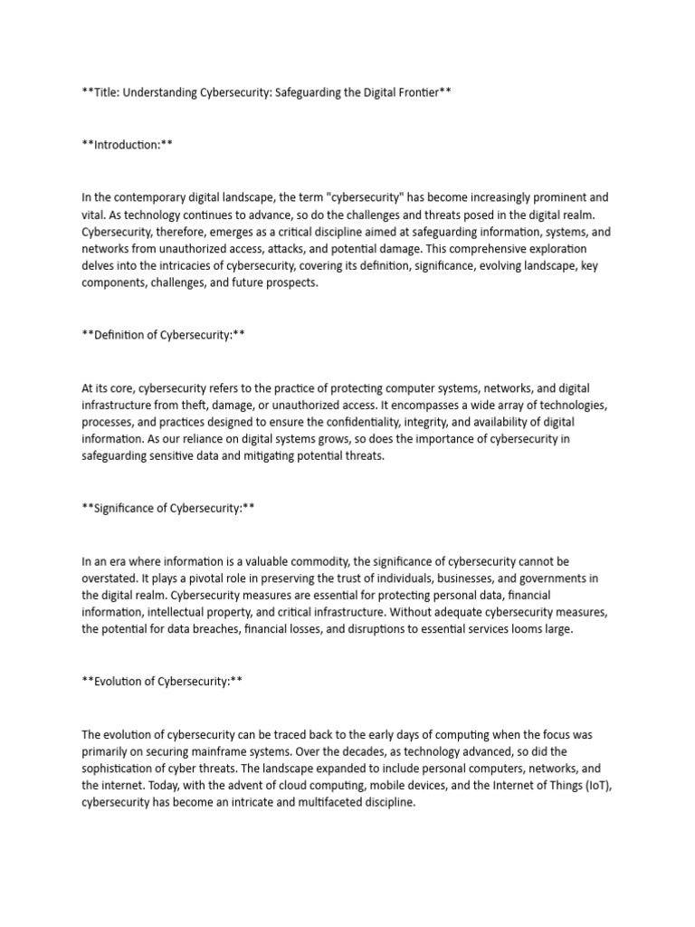 Cybersecurity Safeguarding The Digital Frontier Pdf Security