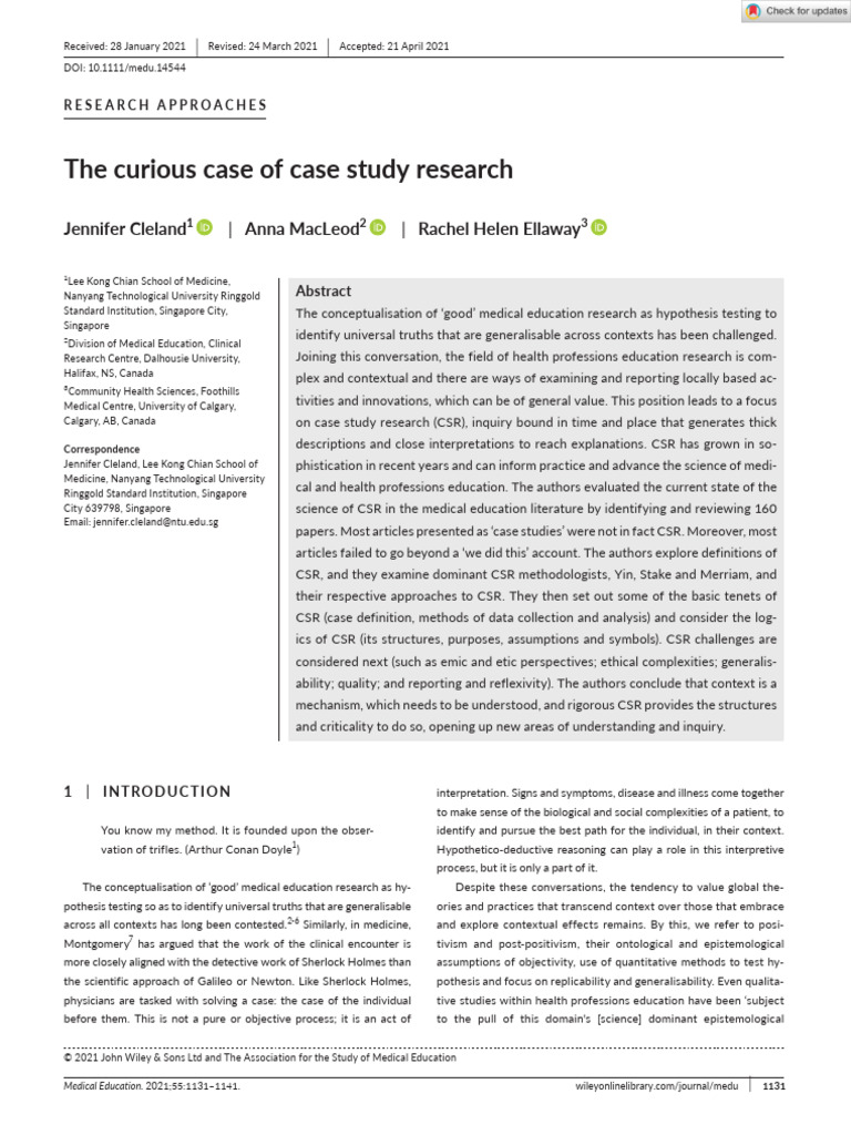 Case Study Research in Medical Education | PDF | Methodology | Theory