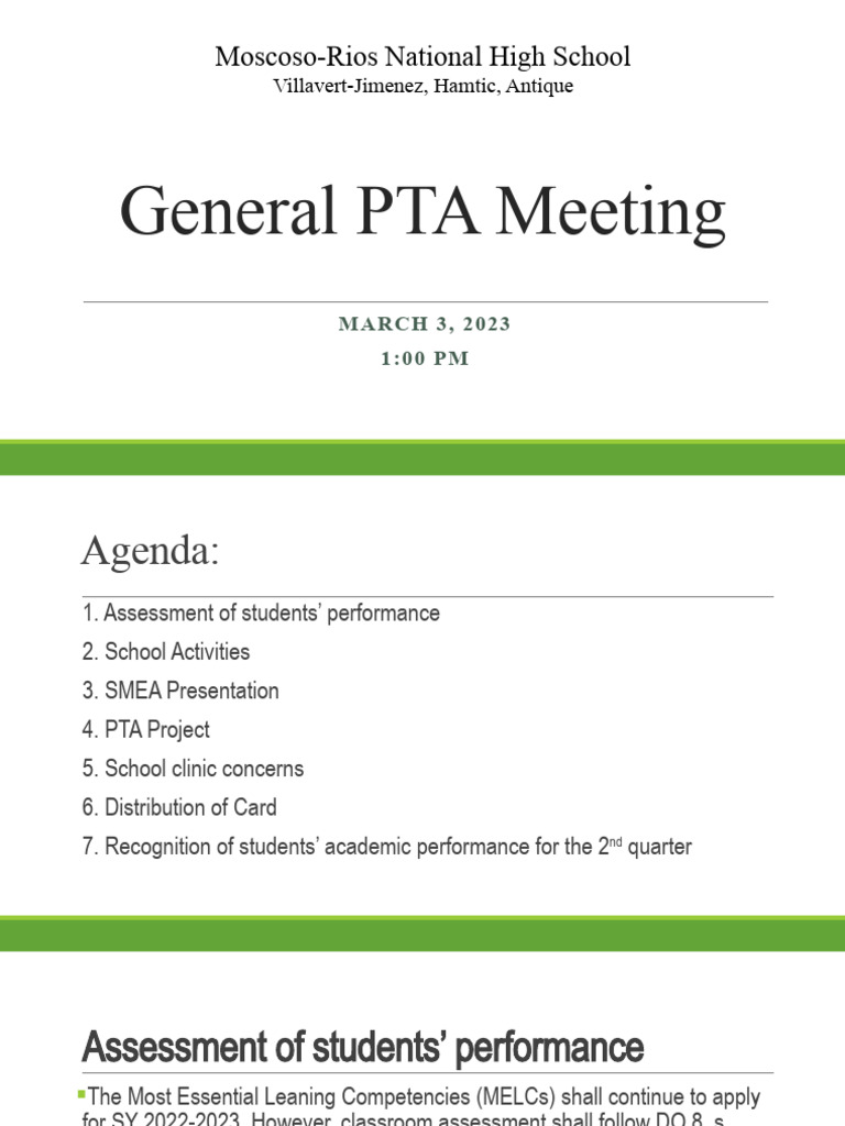 PTA Meeting Agenda for March 2023 | PDF | Learning