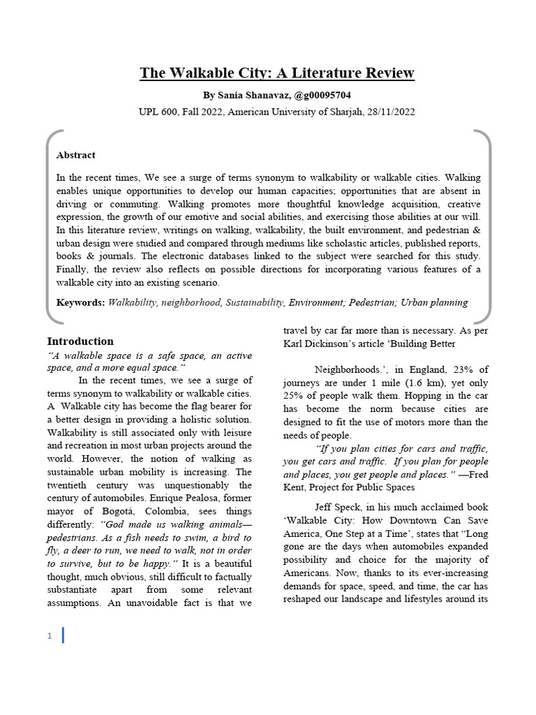 Walkable City Literature Review | PDF | Infrastructure | Car