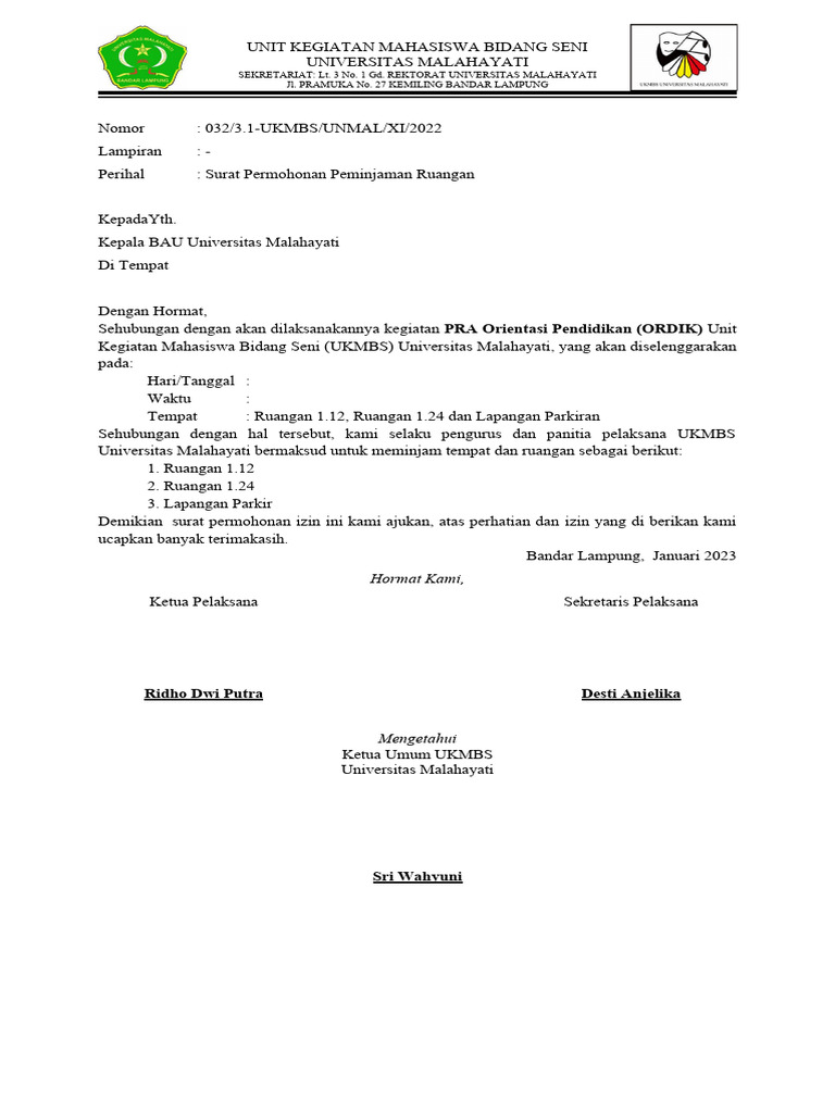 Permohonan Pinjam Ruang UKMBS | PDF | Sains & Matematika