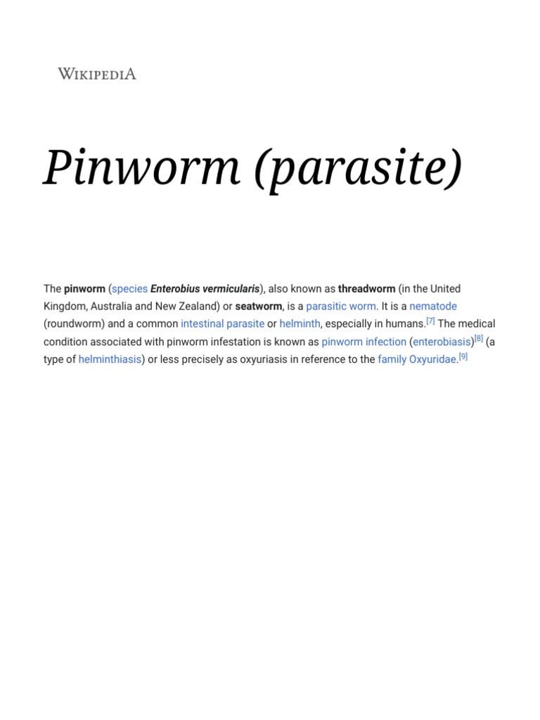Pinworm (Parasite) - Wikipedia | PDF | Medical Specialties | Gastroenterology