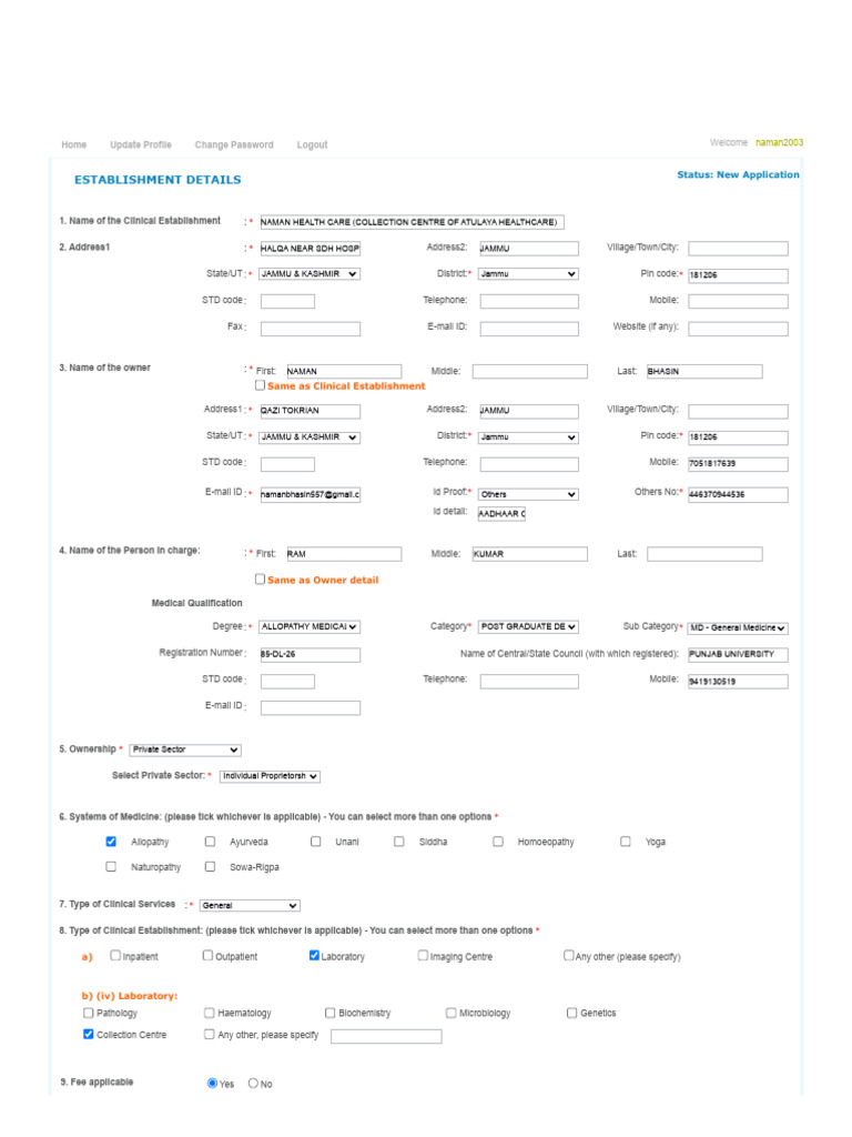 Clinical Establishment Registration Form | PDF | Social Programs ...