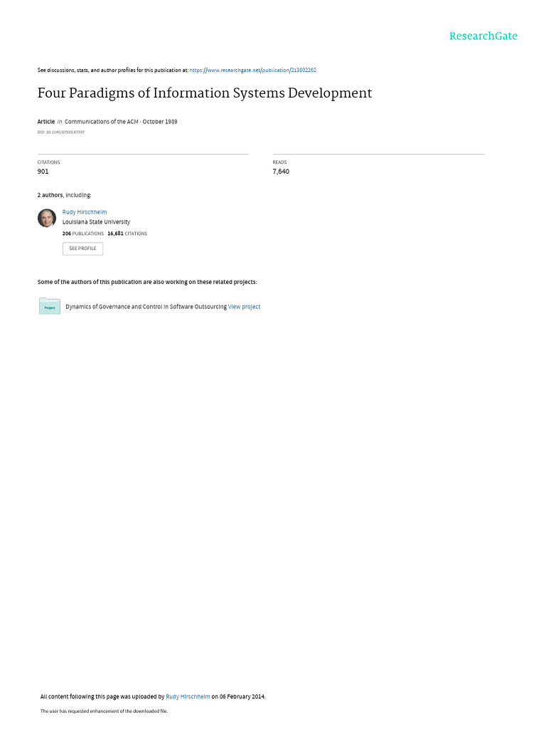 Four Paradigms Of Information Systems Development Pdf Paradigm Copy Editing