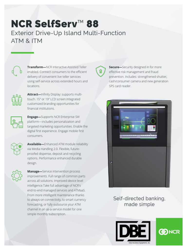NCR SelfServ 88 Datasheet | PDF | Automated Teller Machine | Computing