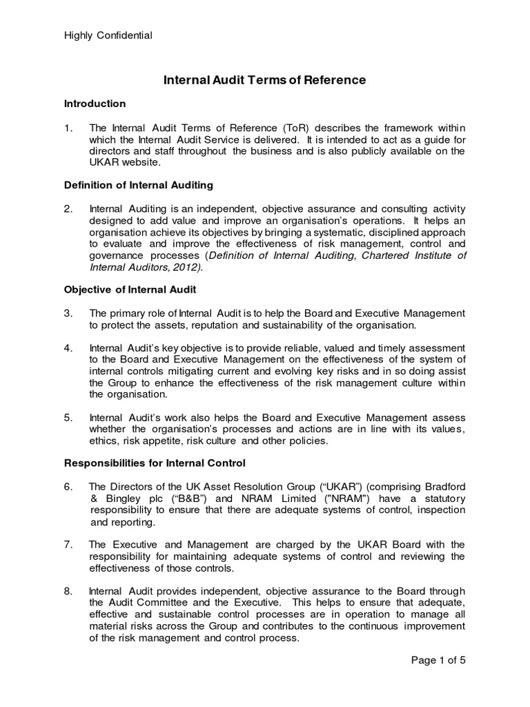 Internal Audit Terms of Reference 12 09 2017 | PDF | Internal Audit | Audit