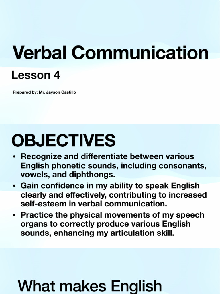 Lesson 4 Verbal Communication 1 | PDF | Human Voice | Stress (Linguistics)