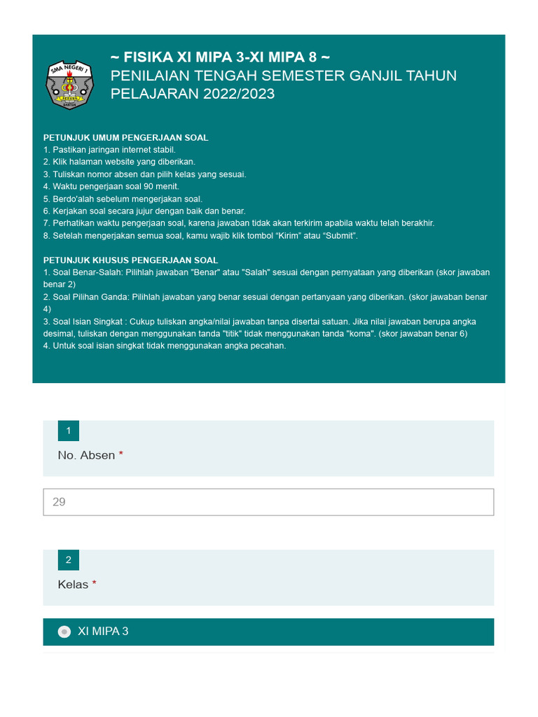 Fisika Xi Mipa 3-Xi Mipa 8 Penilaian Tengah Semester Ganjil Tahun Pelajaran 2022-2023 | PDF ...