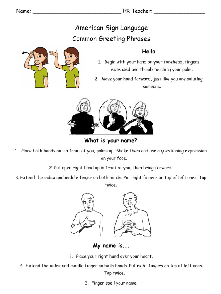 American Sign Language Common Greeting Phrases (Article) Author Pine ...