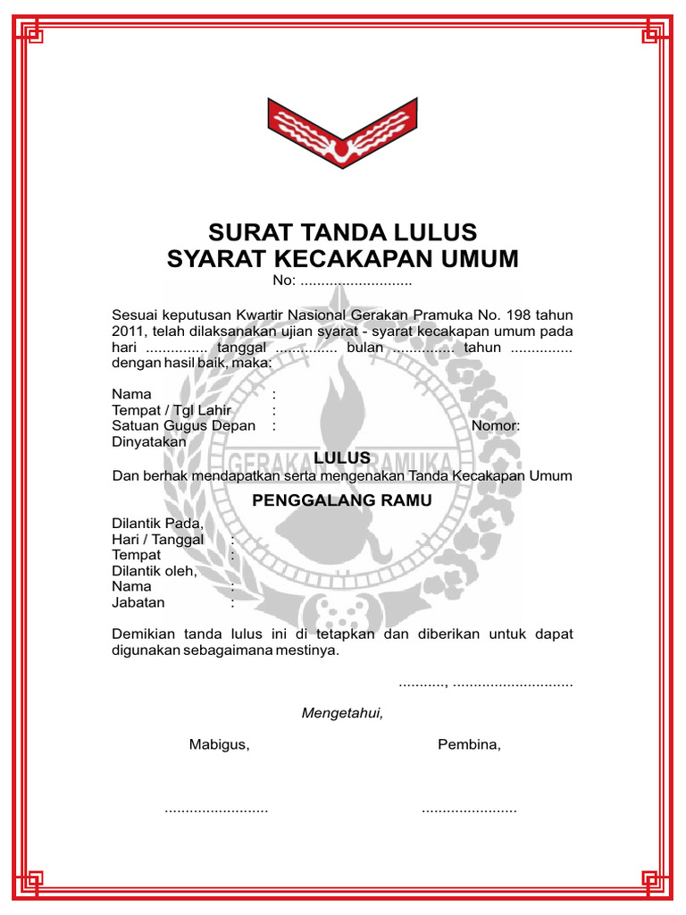 Surat Tanda Lulus Penggalang Ramu | PDF