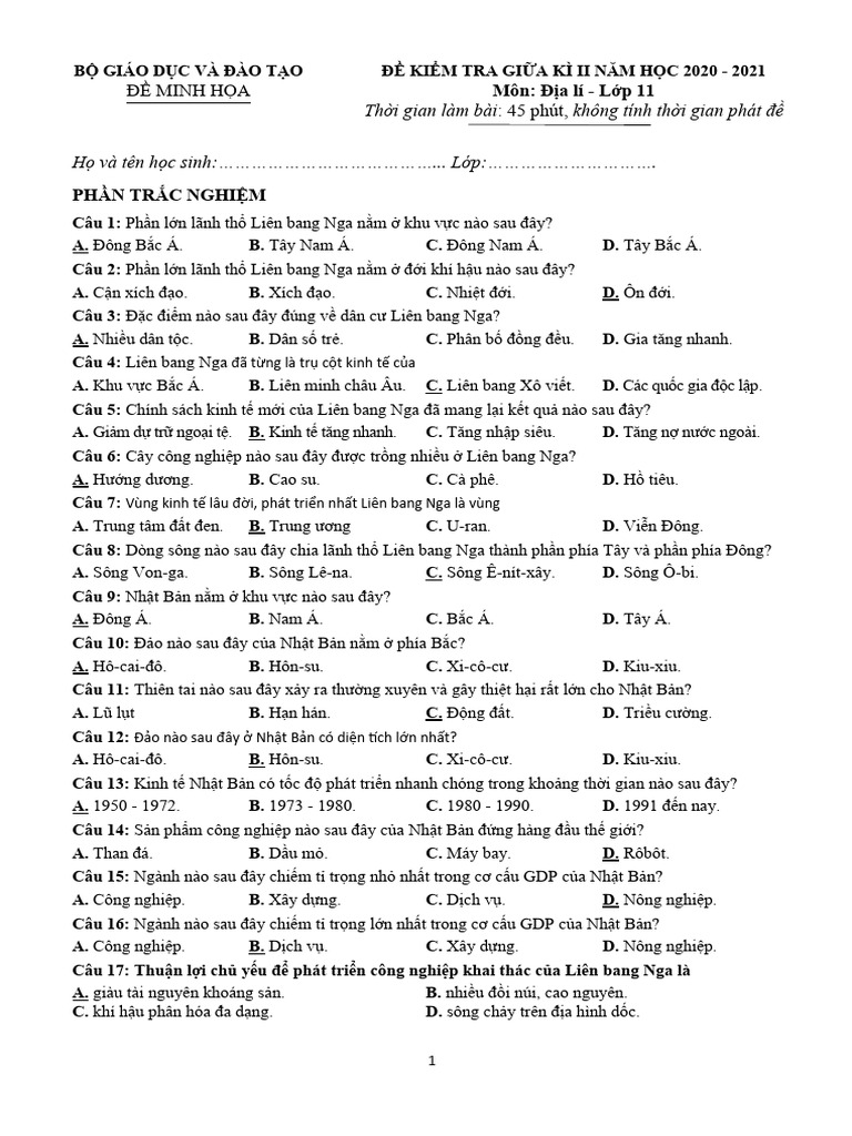 De Dia 11 Giua Ki II | PDF