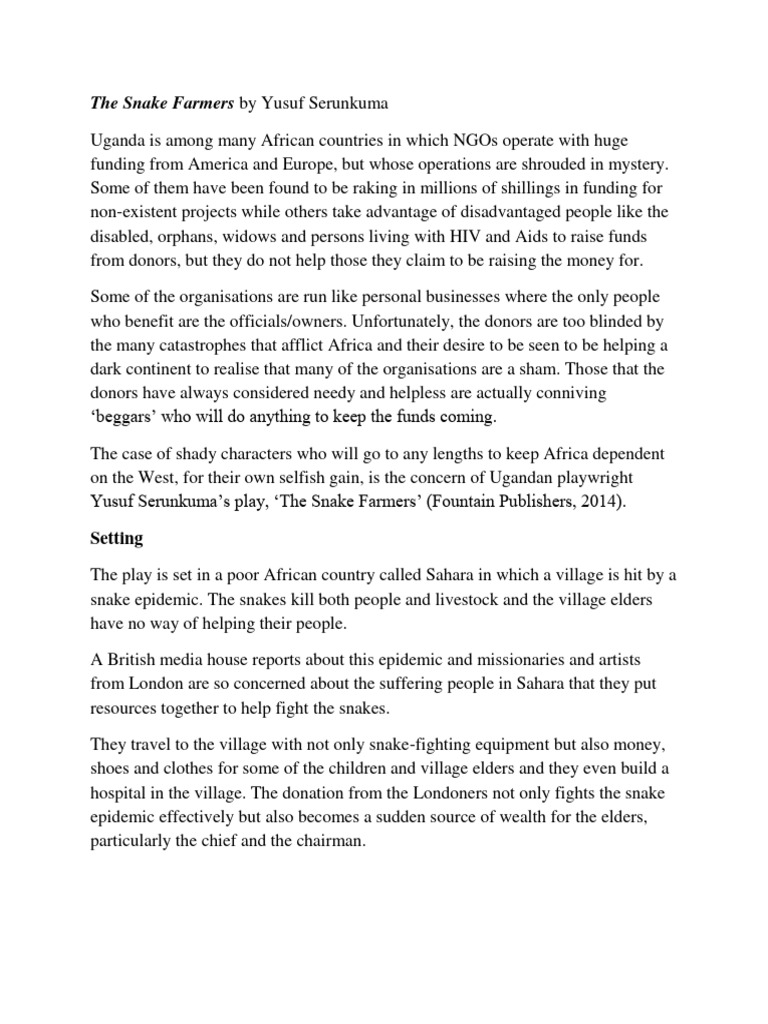 The Snake Farmers: A Satire on Greed | PDF | Africa