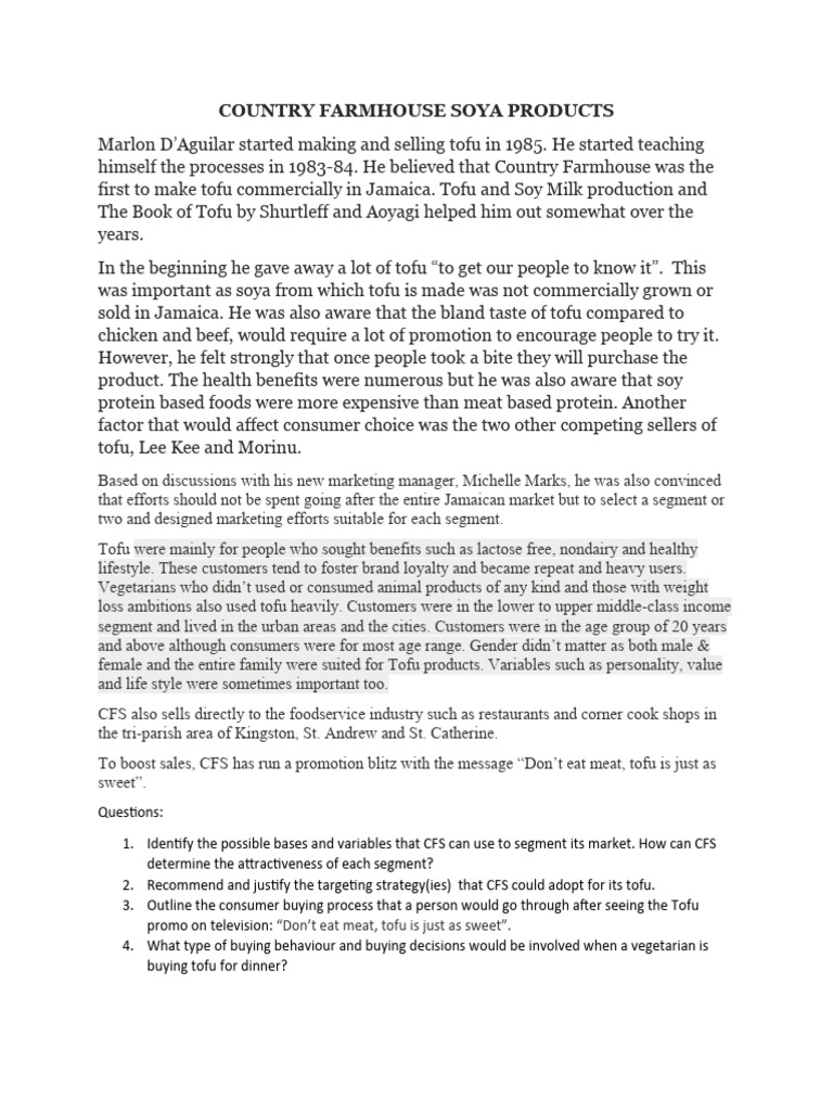 Case - Country Farmhouse Soy - CBB | PDF | Tofu | Soybean