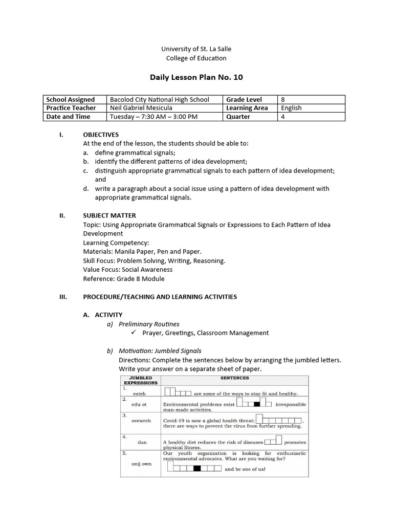 DLP #10 | PDF | Lesson Plan | Reason
