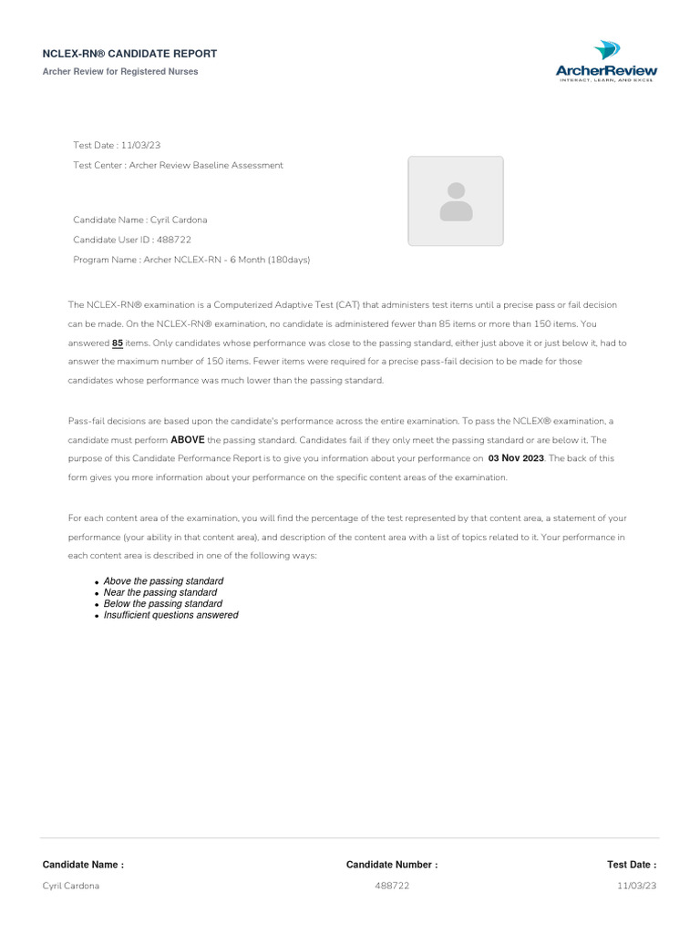 ArcherReview 10938246 CPR Report | PDF | National Council Licensure ...