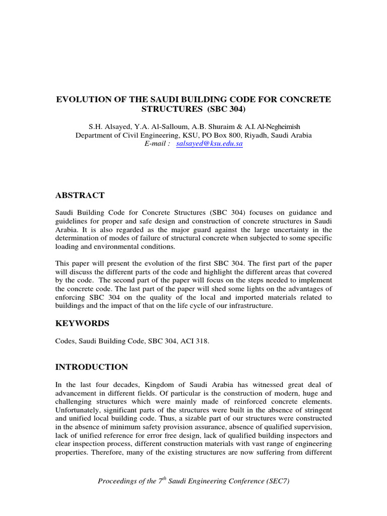 Evolution of The Saudi Building Code For | PDF | Concrete ...