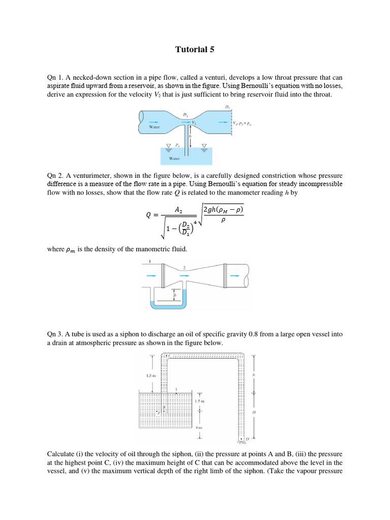 Tutorial 5 - 2023 | Download Free PDF | Pressure | Fluid Dynamics