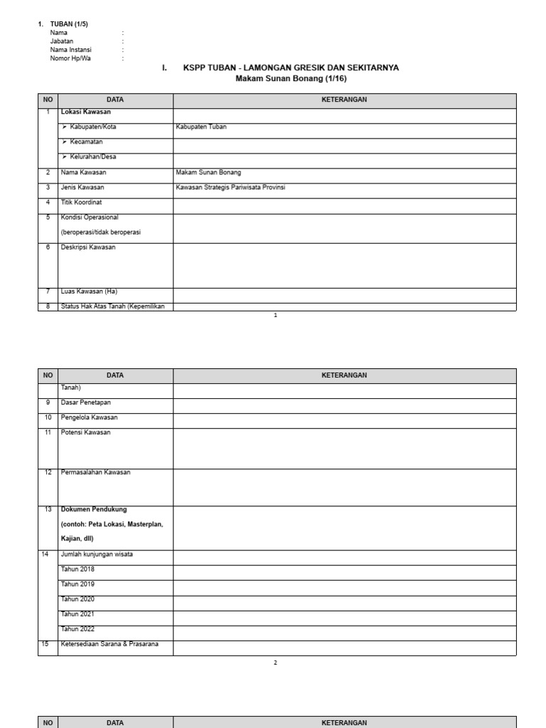 Draft Formulir Kawasan Strategis KSPP | PDF